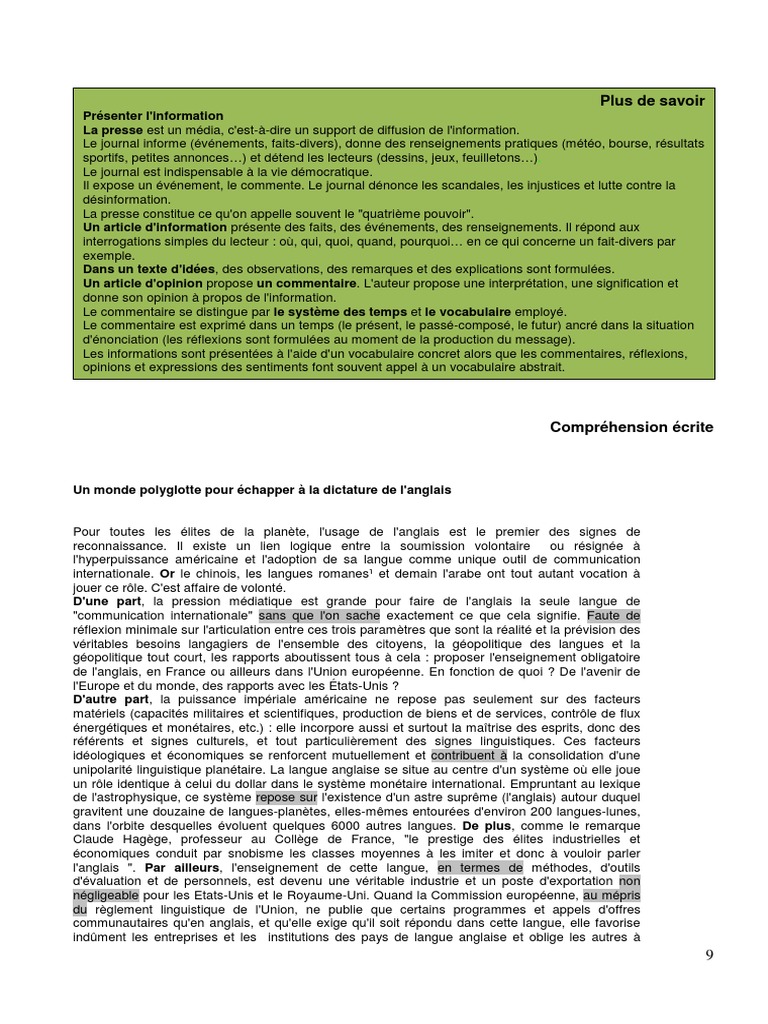 Polyglottisme et domination de l'anglais | PDF | Langue française ...