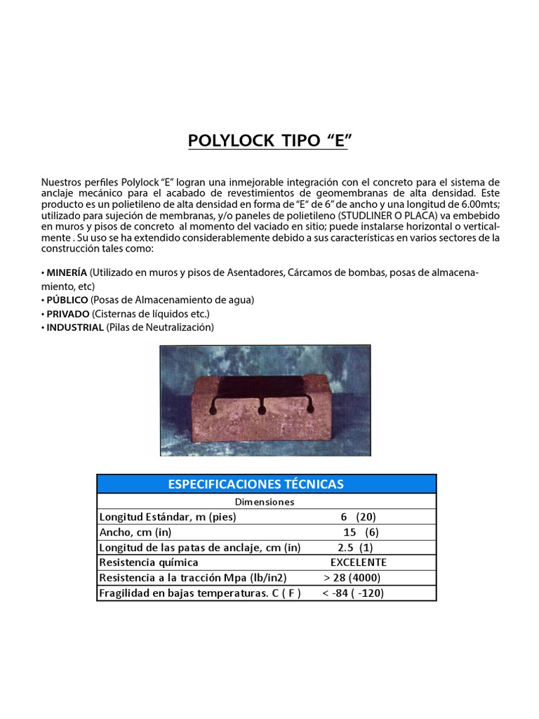 FT - POLYLOCK TIPO E de 6 Pulgadas | PDF
