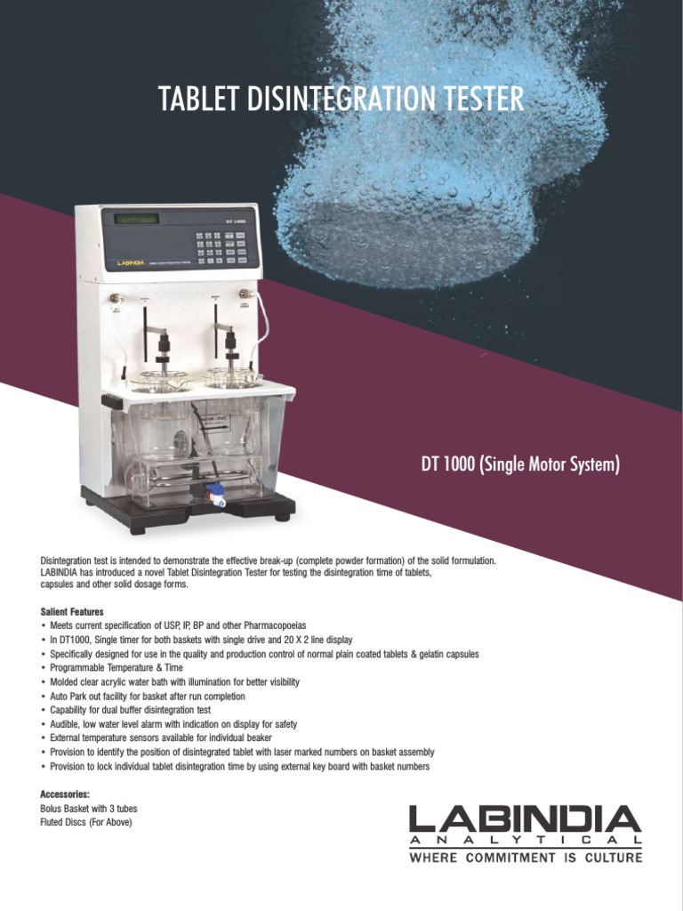 Tablet Disintegration Tester - DT 1000 21 X 28 - Apr-19 | PDF | Tablet ...