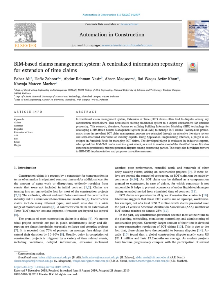 BIM Based Claims Management System A Cen | PDF | Building Information ...