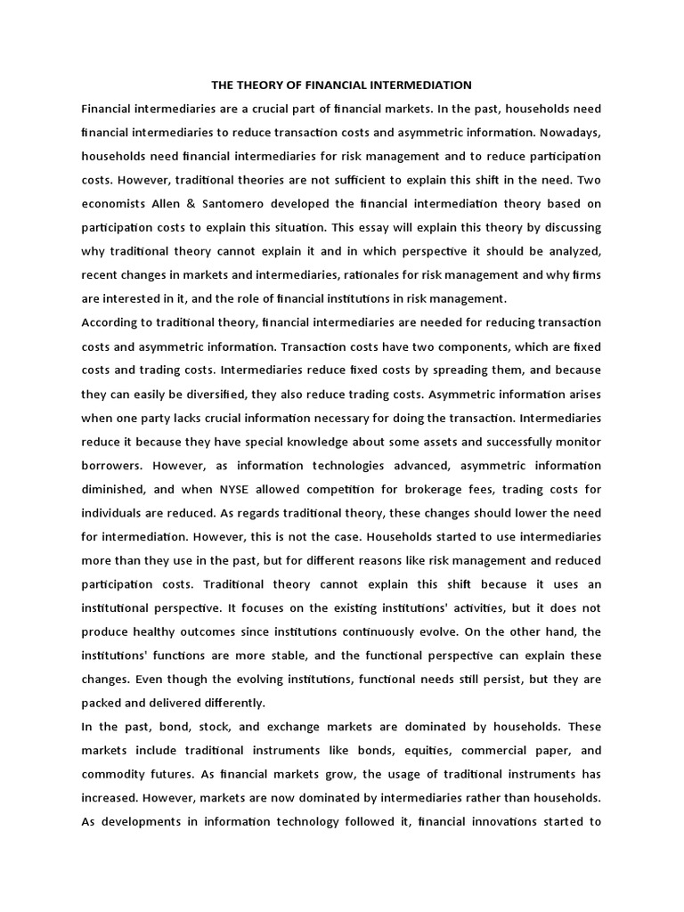 The Theory of Financial Intermediation | PDF | Derivative (Finance ...