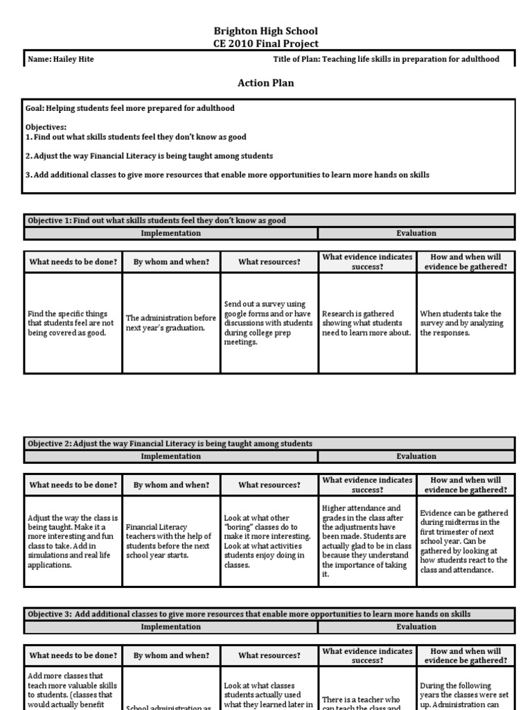 Action Plan | PDF | Financial Literacy | Literacy