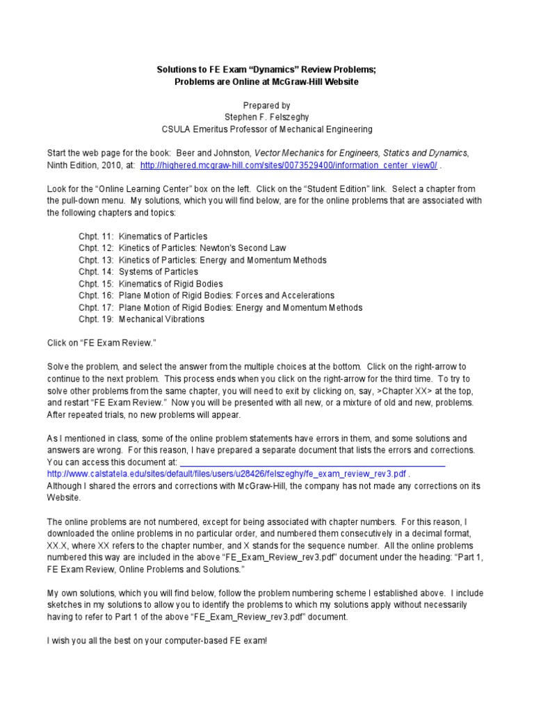 Solutions To Fe Exam Review Problems Rev7 | PDF | Kinematics | Momentum