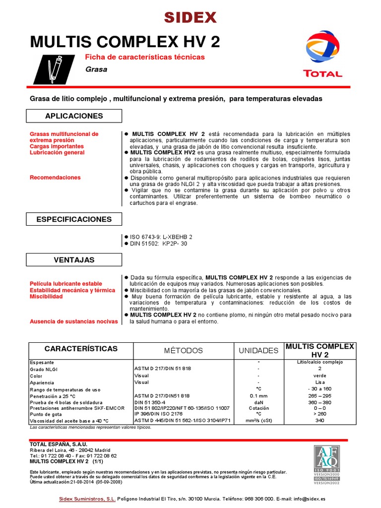 Multis Complex HV 2 | PDF | Lubricación | Química