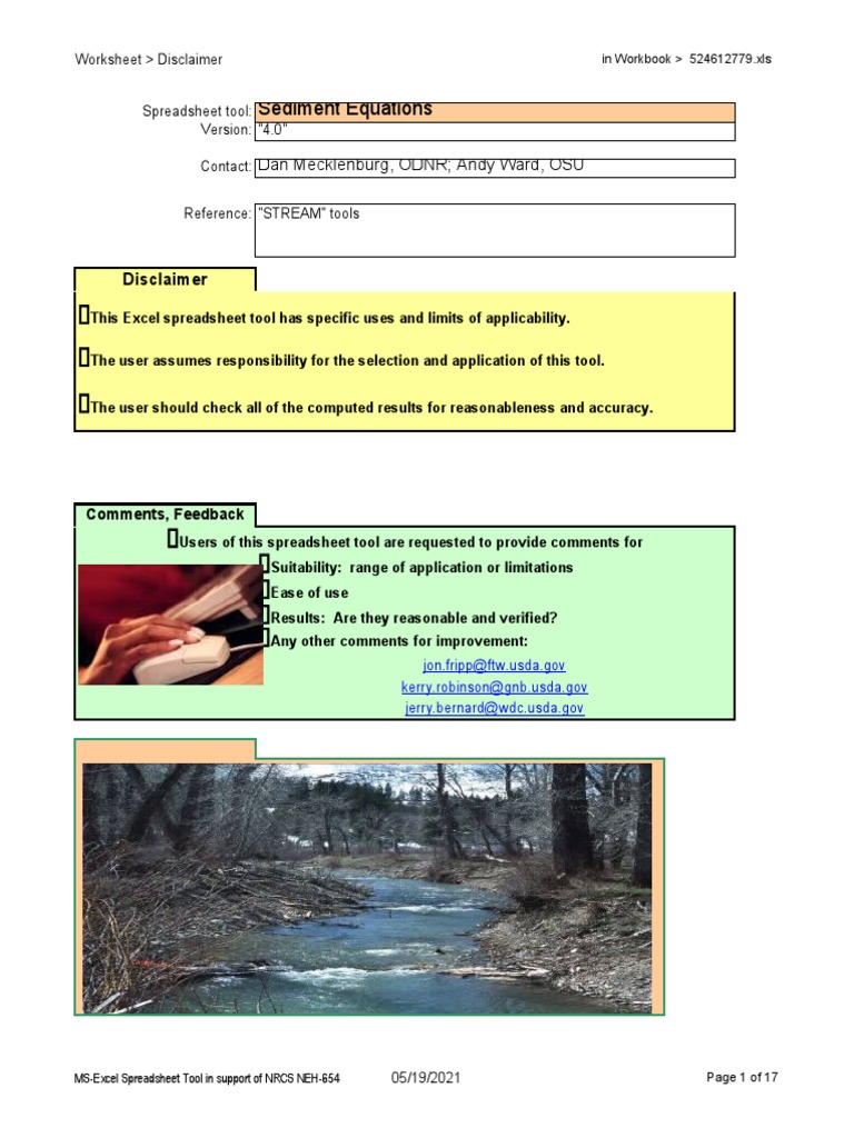 NEH654 CH10 STREAMtools Sediment Equations Vs4 0 | PDF | Worksheet ...