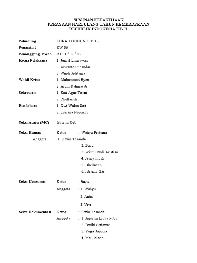 SUSUNAN KEPANITIAAN Foto | PDF