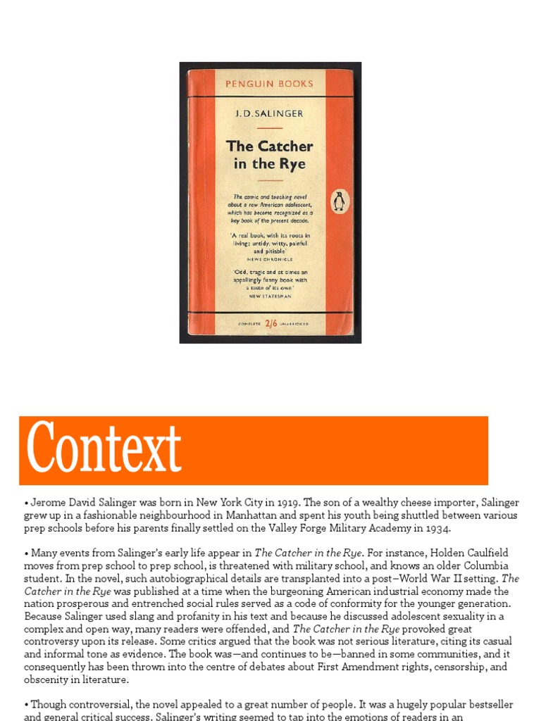 Catcher in The Rye - Presentation | PDF | J. D. Salinger