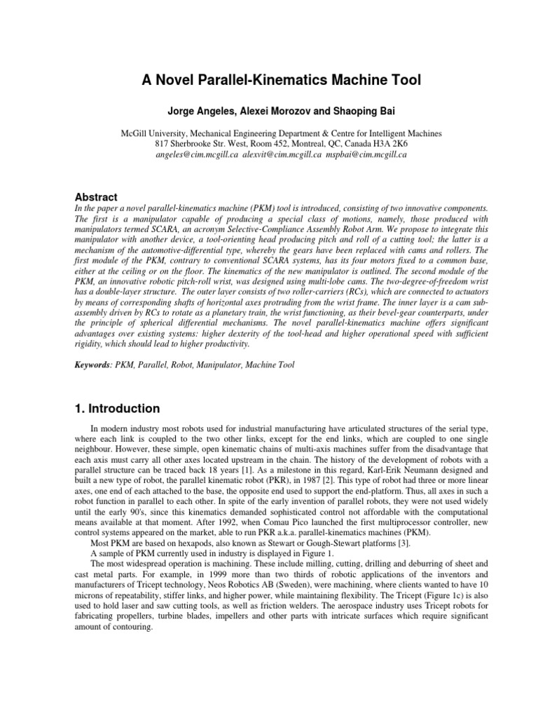 A Novel Parallel-Kinematics Machine Tool | PDF | Machines | Rotation ...