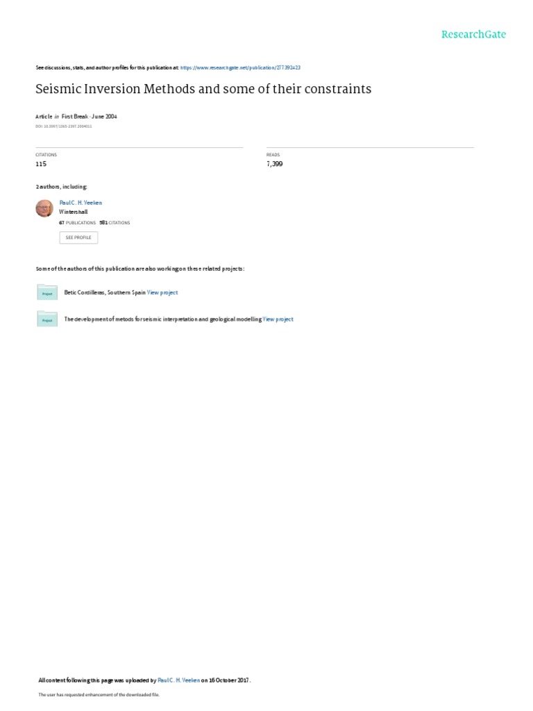 Seismic Inversion Methods and Some of Their Constraints | PDF ...