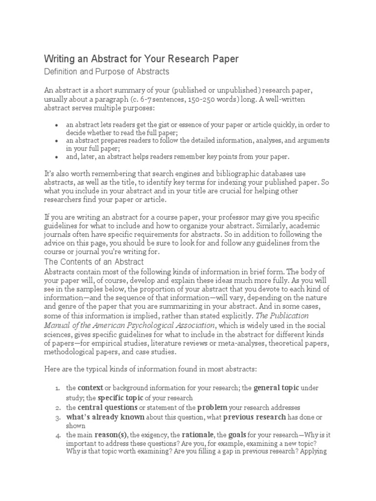 Writing An Abstract For Your Research Paper: Definition and Purpose of ...