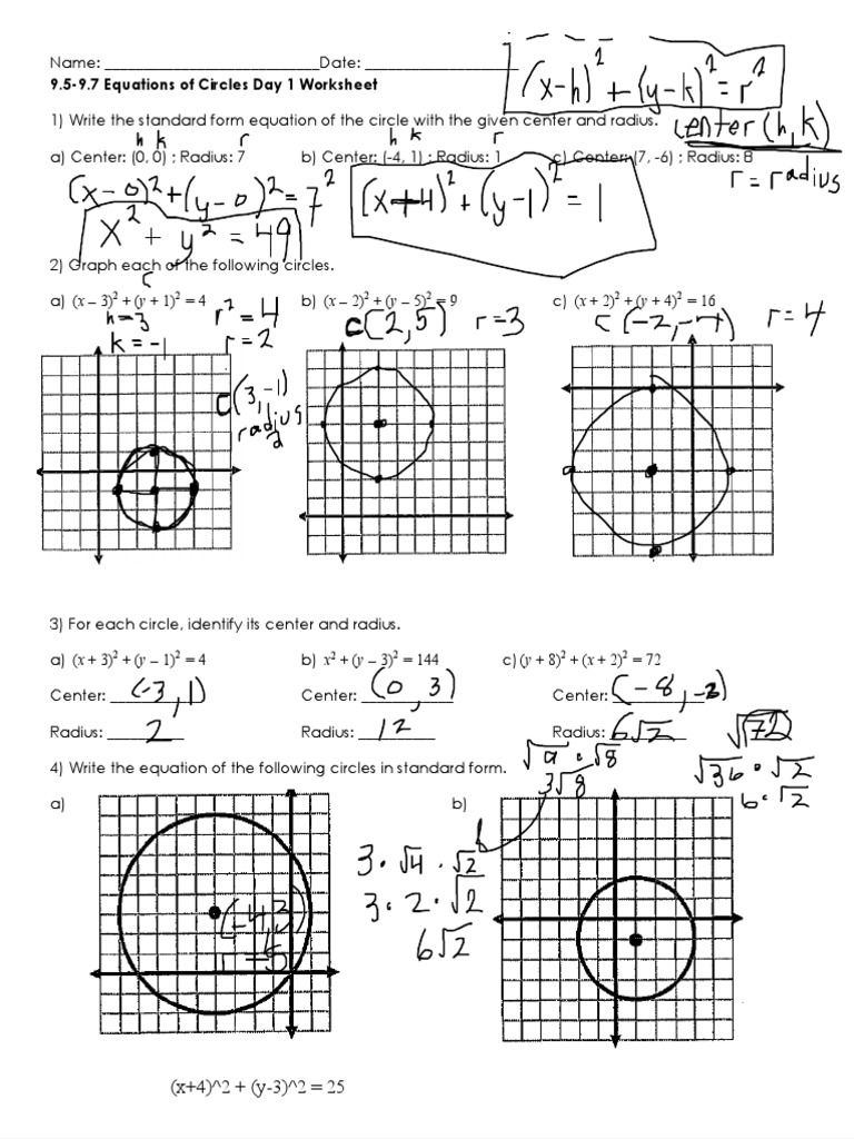 Equations of Circles Worksheet Day 1 | PDF
