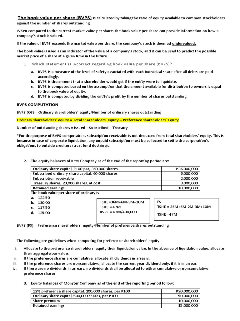 The Book Value Per Share (BVPS) | PDF | Preferred Stock | Stocks