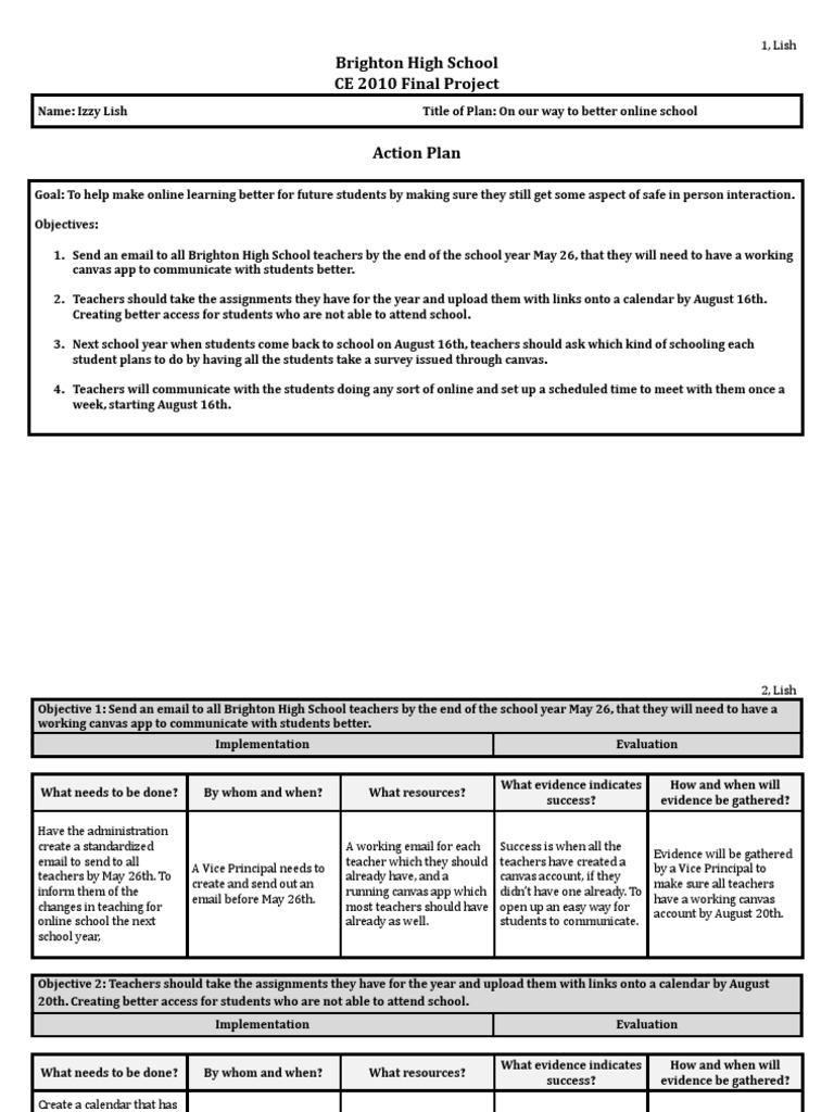 Final Project Action Plan | Download Free PDF | Human Nature ...