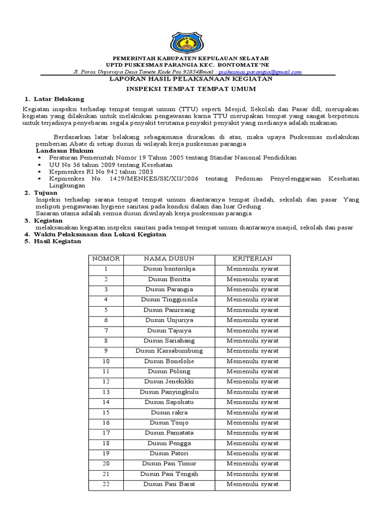 LPJ Ikl Tempat Tempat Umum Laporan Hasil Dan Dokumentasi | PDF