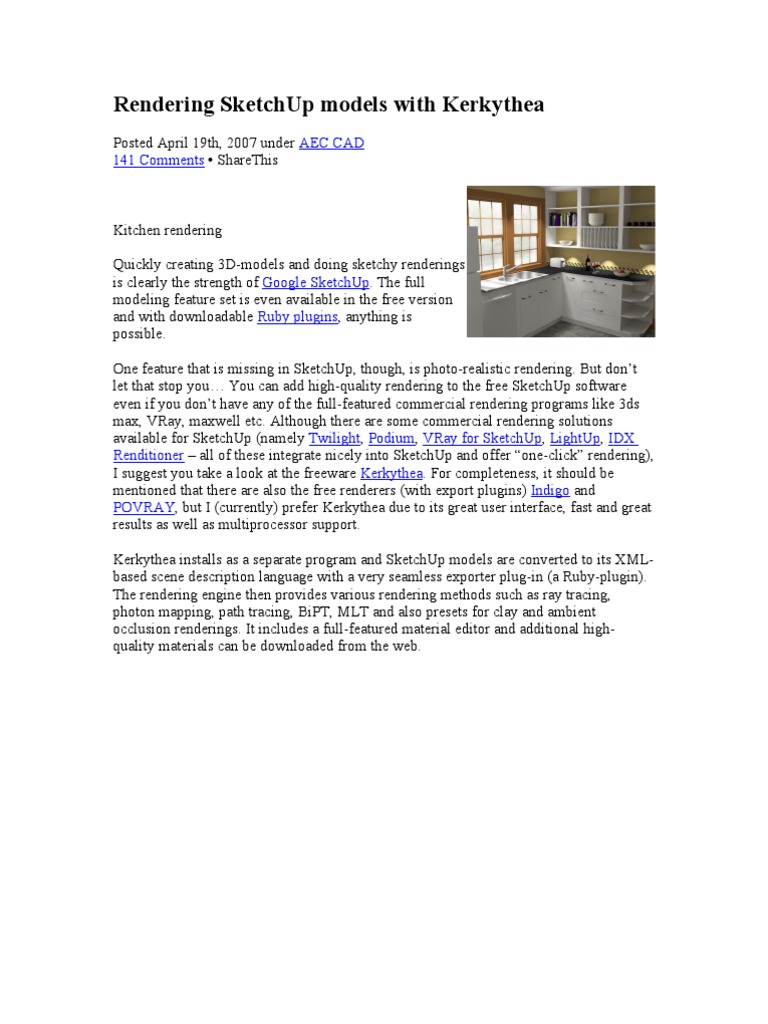 Rendering SketchUp with Kerkythea Guide | PDF | Sketch Up | Rendering (Computer Graphics)