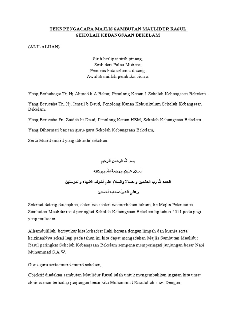 Teks Pengacara Majlis Sambutan Maulidur Rasul | PDF