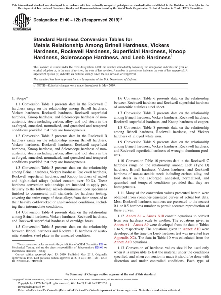 Astm E140 | PDF | Hardness | Chemical Product Engineering