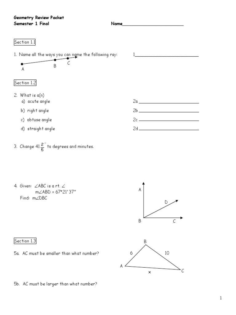 Geometry Review Packet for Final Exam | PDF | Triangle | Perpendicular