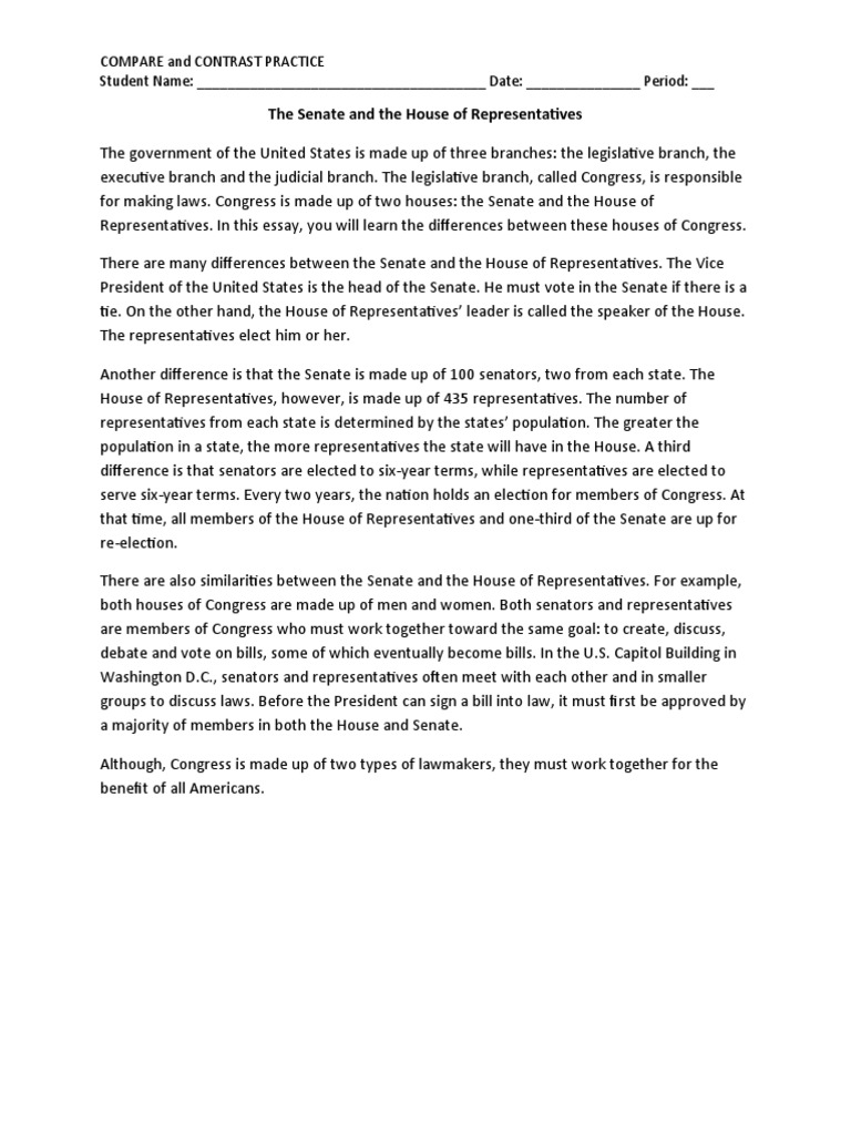Compare Contrast | PDF | Essays | United States Congress