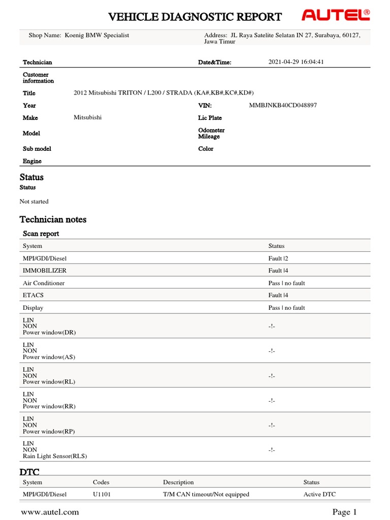 Vehicle Diagnostic Report: Status | PDF | Motor Vehicle Manufacturers ...