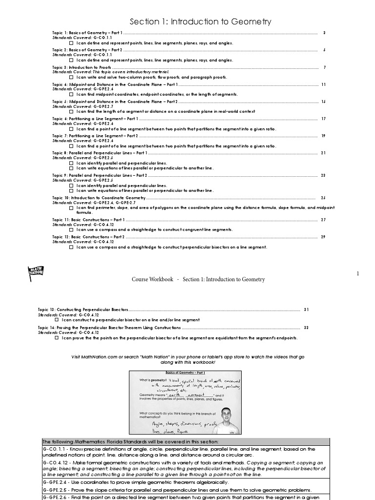 Geometry Course Workbook Intro | PDF | Line (Geometry) | Perpendicular