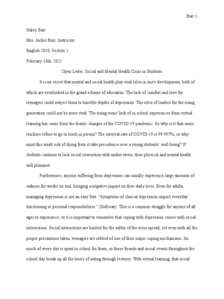 Open Letter English 2010 Assignment | PDF | Adolescence | Schools