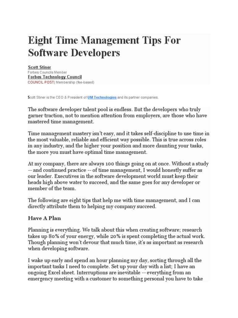 Eight Time Management Tips For Software Developers | PDF | Time ...