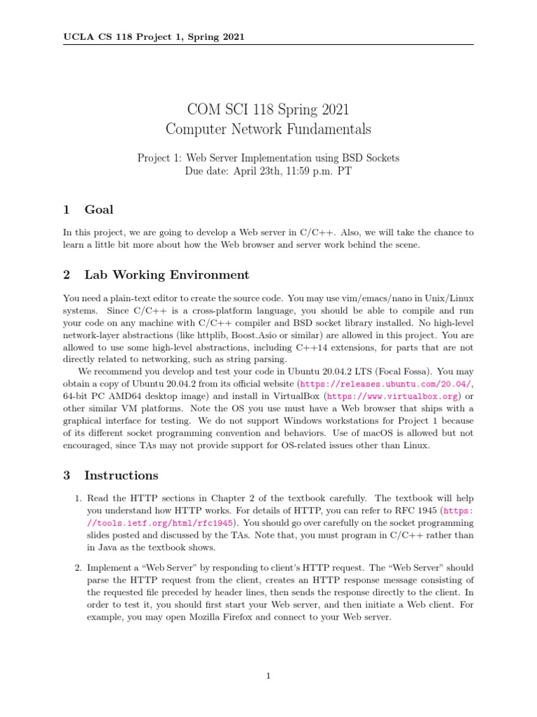 COM SCI 118 Spring 2021 Computer Network Fundamentals: 1 Goal | PDF | Hypertext Transfer ...