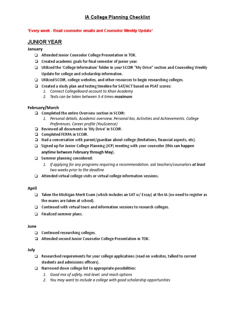 College Planning Checklist | PDF | Qualifications | Students