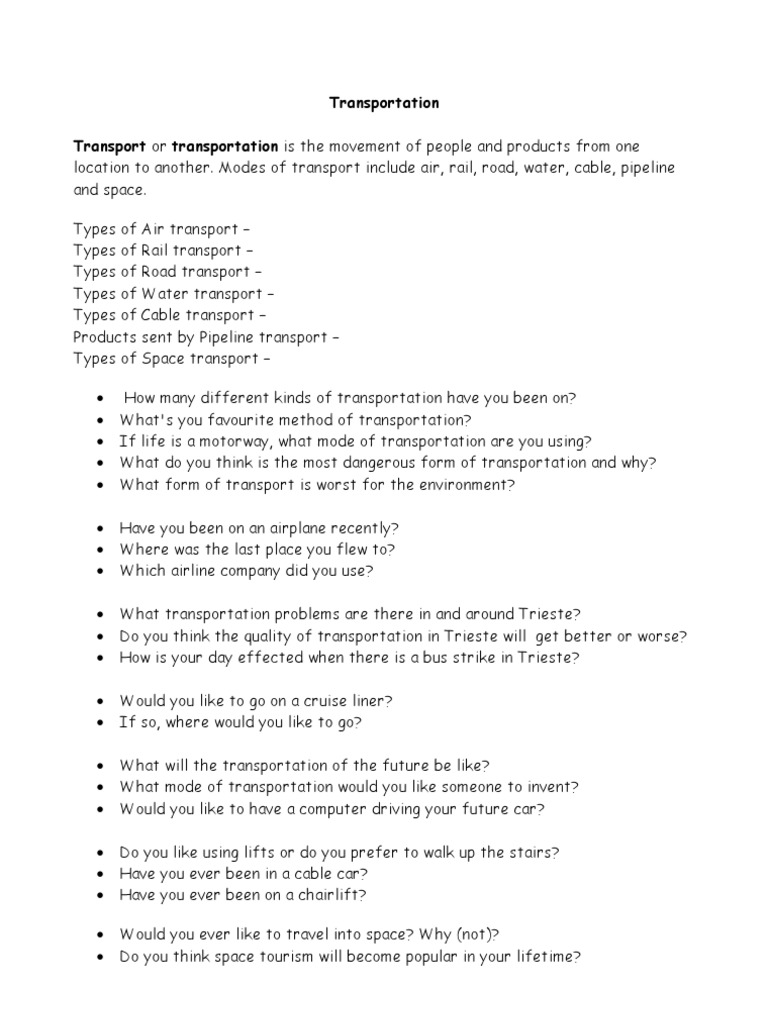 Trinity - Transportation | PDF | Mode Of Transport | Transport