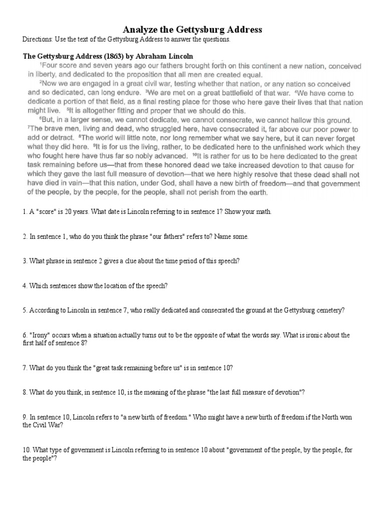 1.6 Analyze The Gettysburg Address | PDF