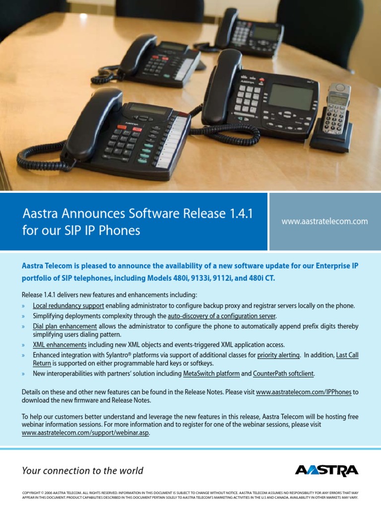 Aastra Announces Software Release 1.4.1 For Our SIP IP Phones | PDF