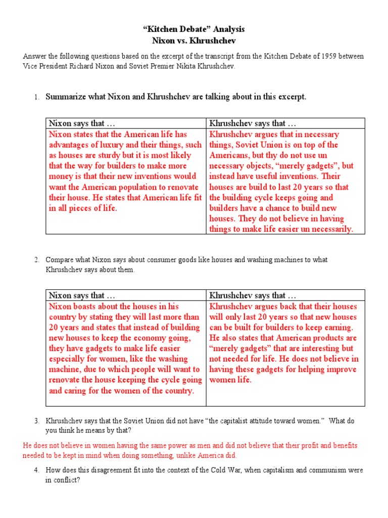 Kitchen Debate Doc Analysis WKSHT | PDF | Nikita Khrushchev | Communism