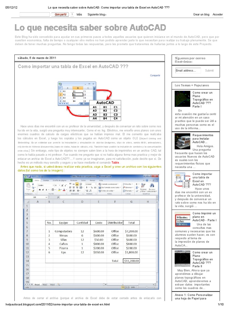 Importar Tabla Excel A AutoCAD (No OLE) | PDF | Archivo de computadora ...