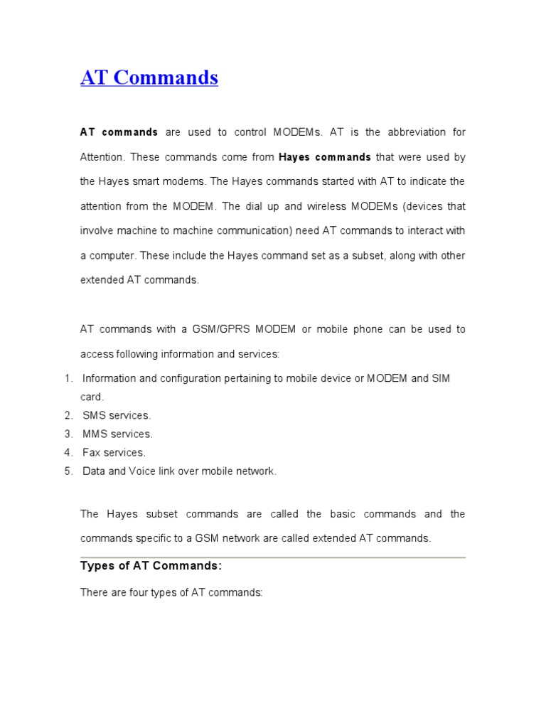 Comprehensive Guide to AT Commands | PDF | Modem | Mobile Phones