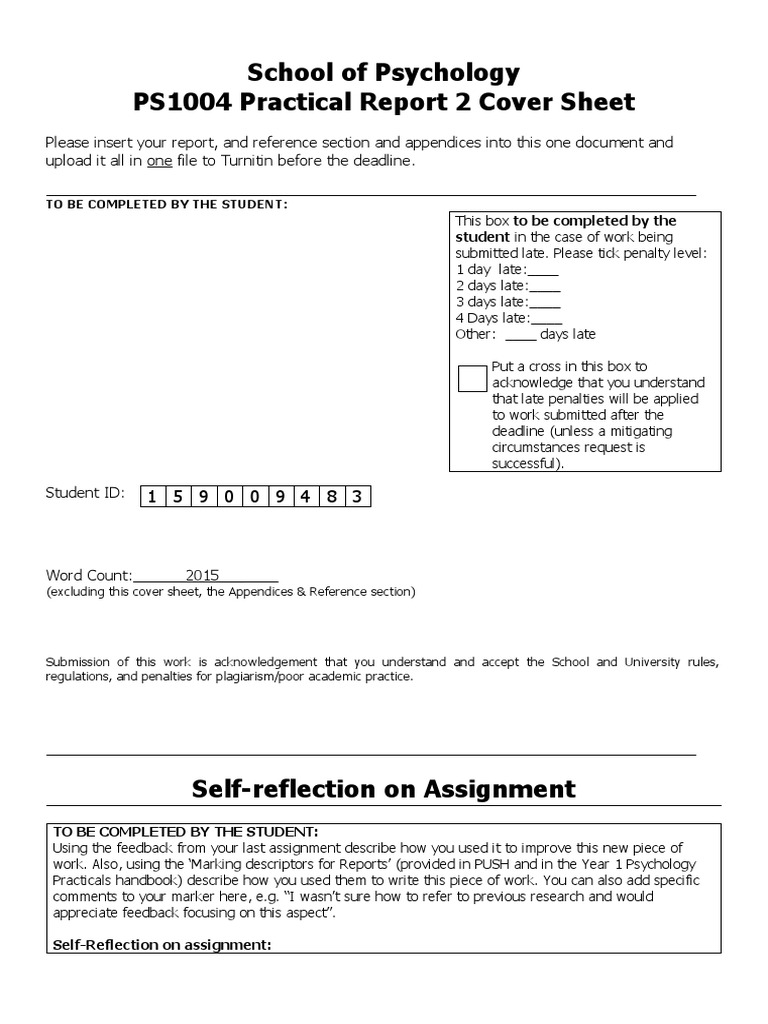 School of Psychology PS1004 Practical Report 2 Cover Sheet | PDF ...