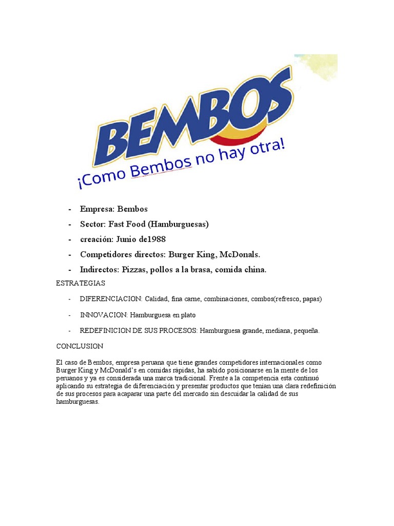 Estrategias de Bembos en el mercado fast food | PDF