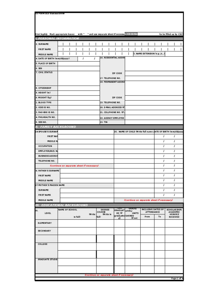CS Form 212 (Personal Data Sheet - 2005) | PDF | Crime & Violence ...