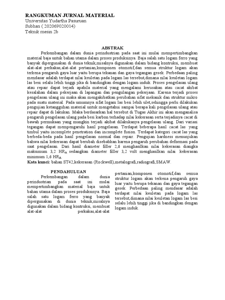 Rangkuman Jurnal Material | PDF