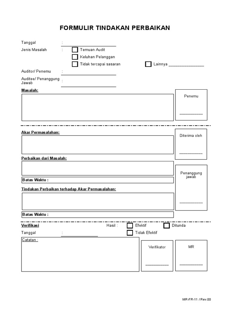 Contoh Formulir Tindakan Perbaikan | PDF