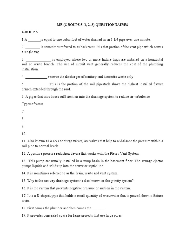 Me Groups 5 1 2 3 Questionnaires | PDF | Sewage Treatment | Sanitary Sewer