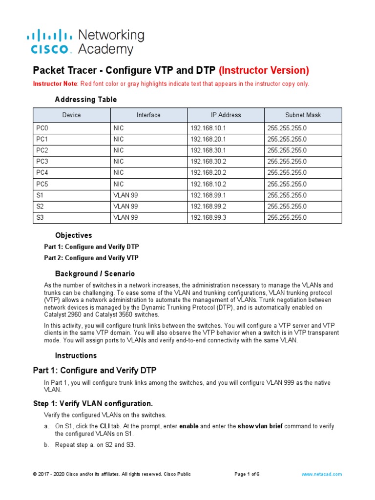 5.2.1 Packet Tracer - Configure VTP and DTP - ILM | PDF | Networks | Computer Network
