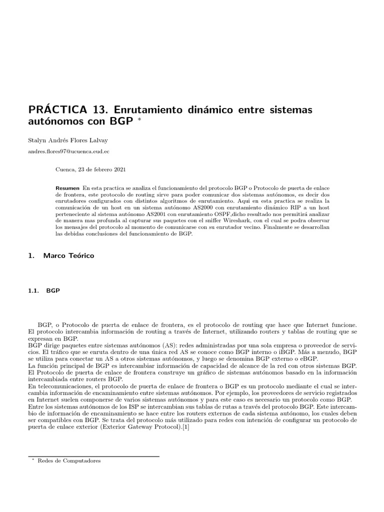 PR Ctica 13 Enrutamiento Din Mico Entre Sistemas Aut Nomos Con BGP | PDF | Enrutador ...