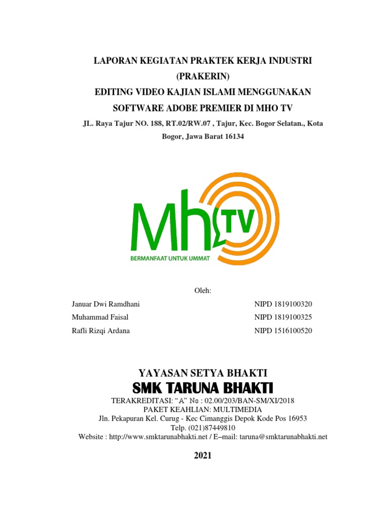 Laporan Kegiatan Praktek Kerja Industri Mho TV | PDF