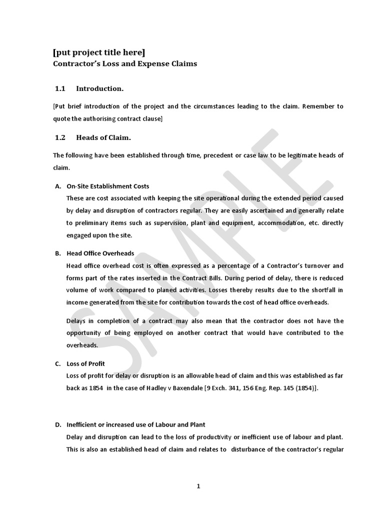 Sample Loss and Expense Claim | PDF | Employment | Interest