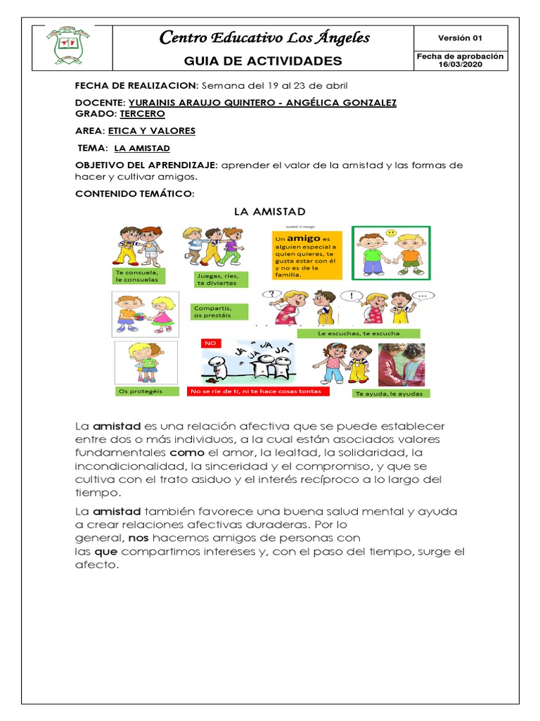 Actividades sobre la Amistad para Niños | PDF