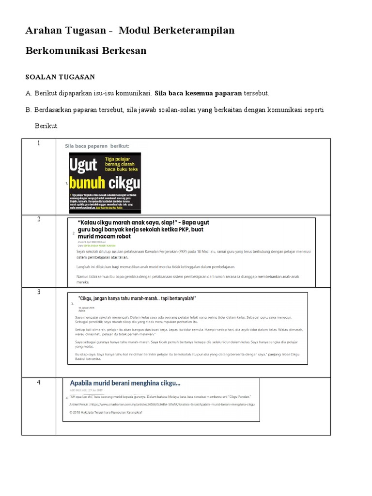 Arahan Tugasan Modul Berketerampilan (TUGASAN 1) | PDF