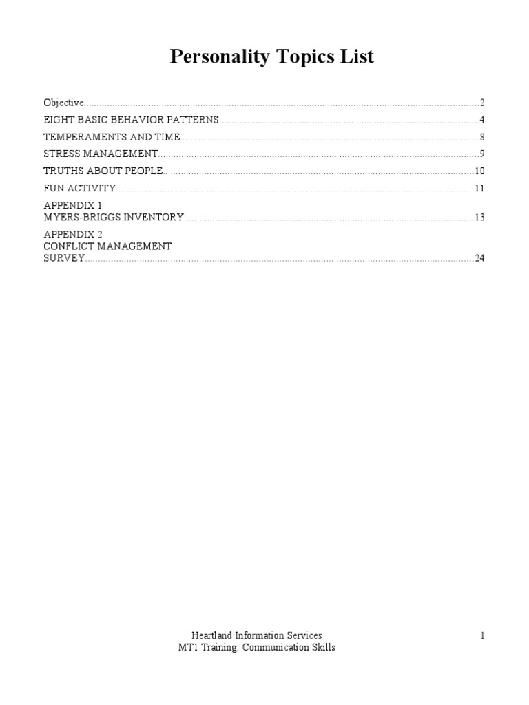 Personality Topics List | PDF | Personality Type | Psychology
