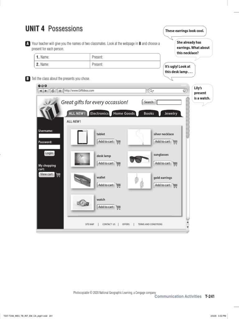 UNIT 4 Possessions: Great Gifts For Every Occassion! GR | PDF | Jewelry | Design