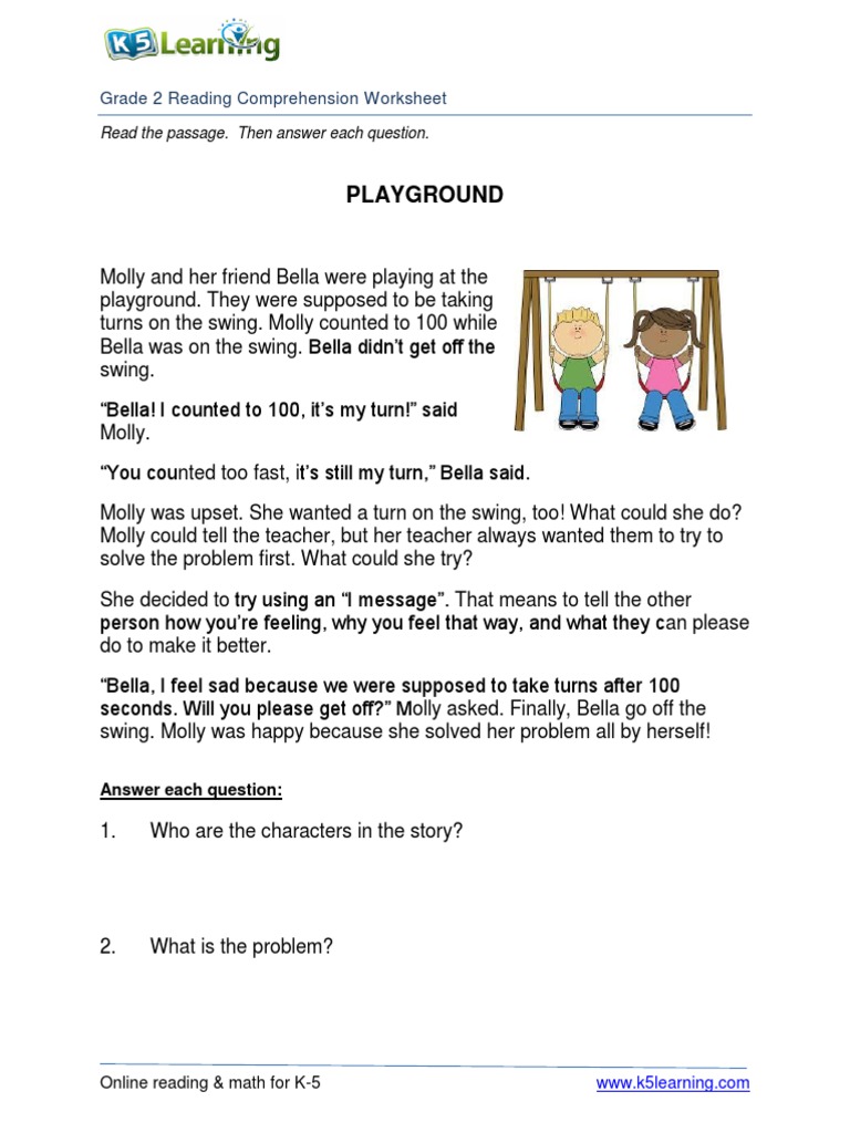 Playground: Grade 2 Reading Comprehension Worksheet | PDF